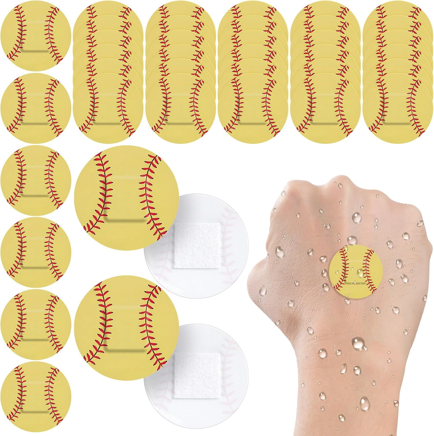 100 pack baseball bandages, 1 inch round baseball shaped dotted sports ...
