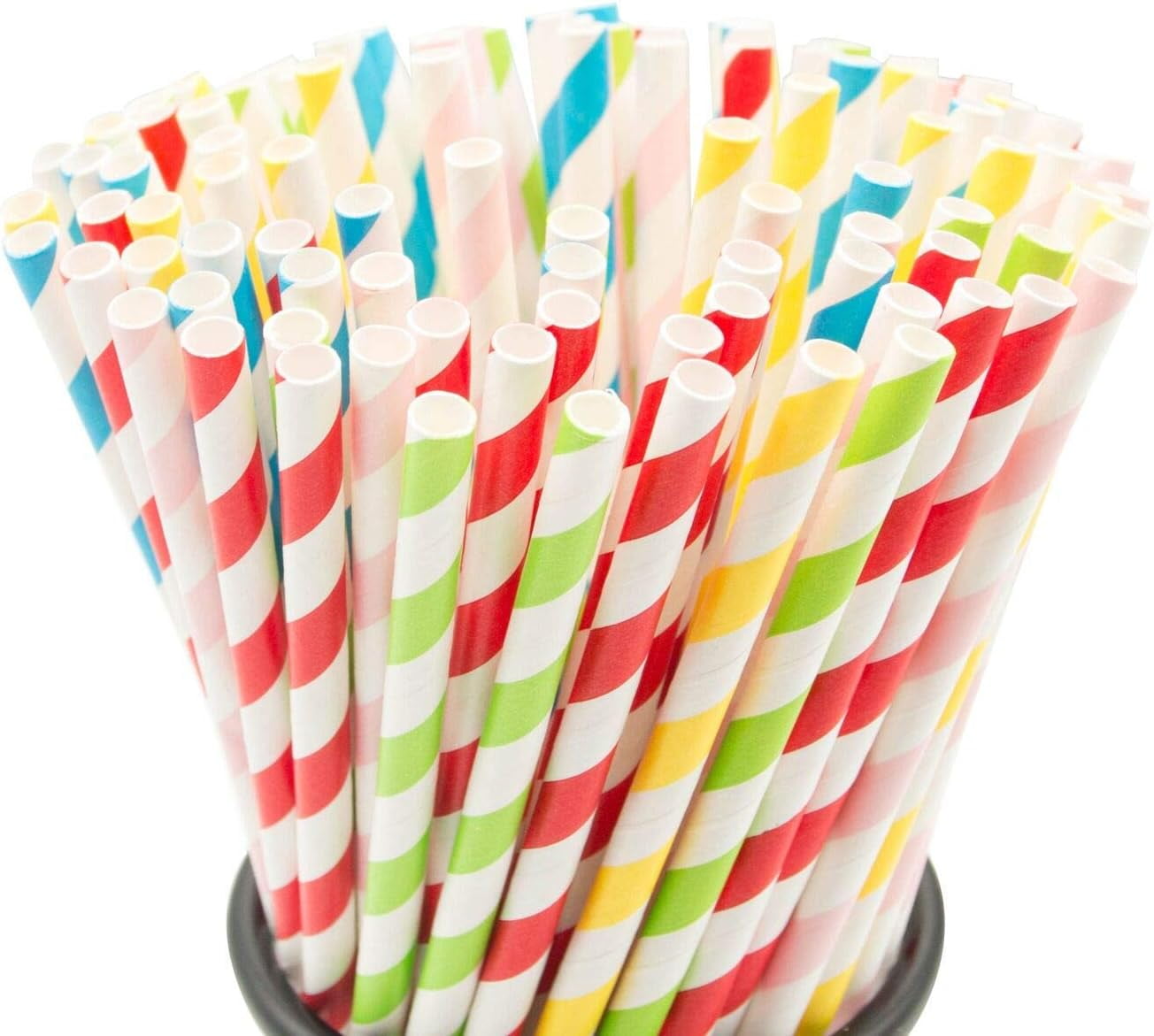 100 pack of biodegradable paper straws, with a variety of rainbow ...