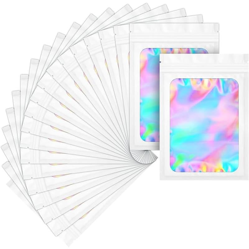 100 pack mylar bags holographic smell proof packaging bag for small ...