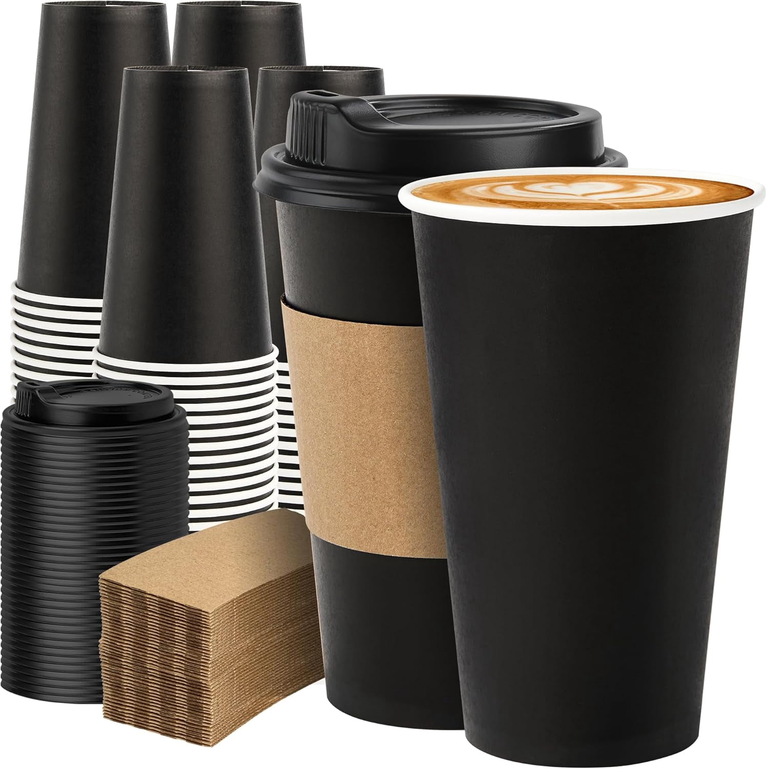 100 packaging 16 oz disposable coffee cup, with lid and sleeves, sturdy ...