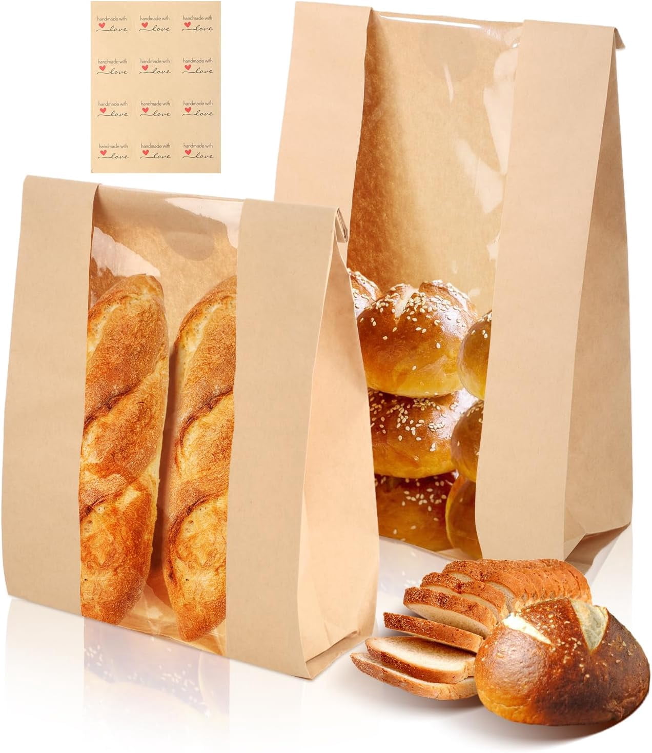100 packs paper bakery sourdough bread bags with stickers, bakery ...