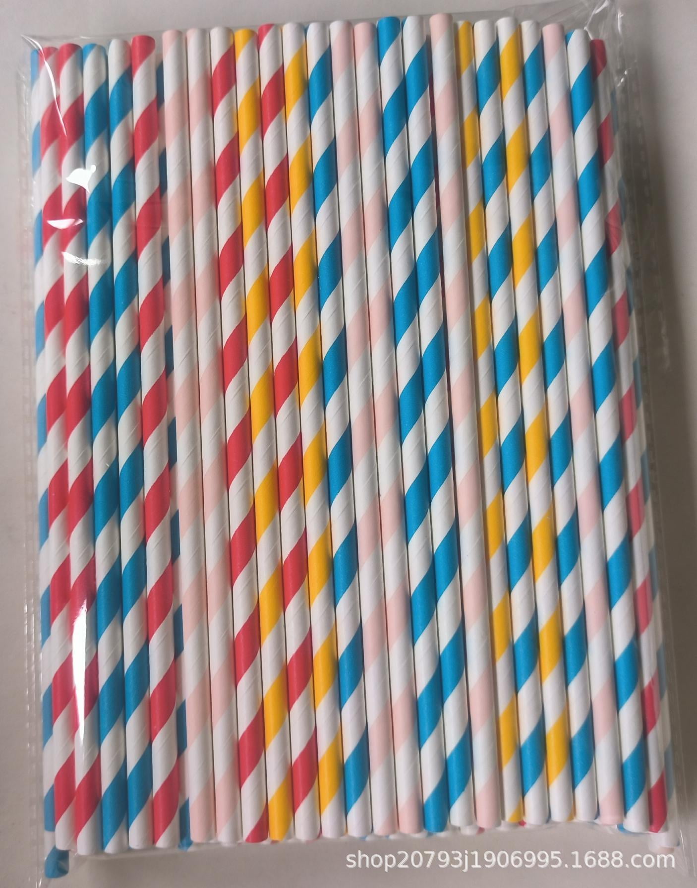 100 paper straws, mixed color paper straws, striped paper straws ...