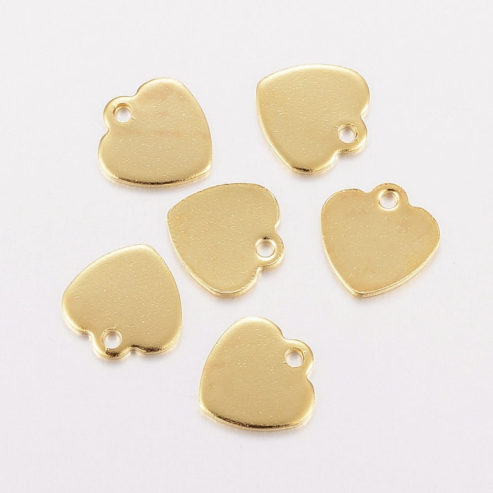 100 pc 201 Stainless Steel Charms Stamping Blank Tag Heart Golden 9.5x9 ...