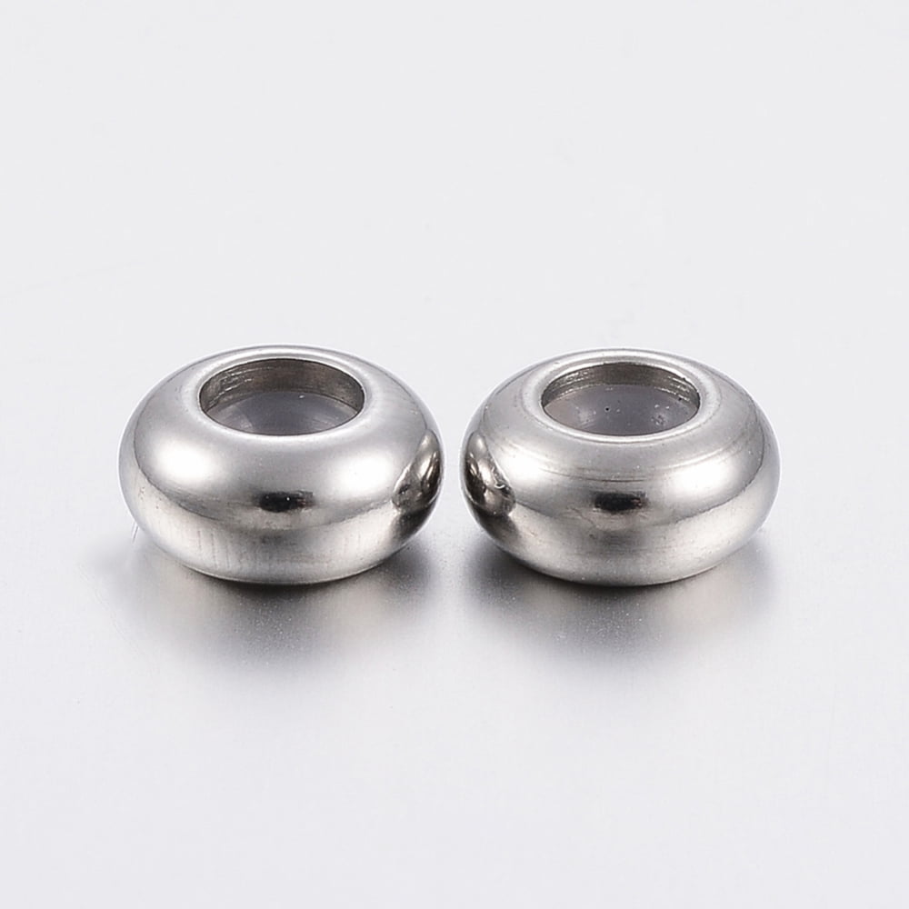 100 pc 202 Stainless Steel Beads with Plastic Slider Beads Rondelle ...