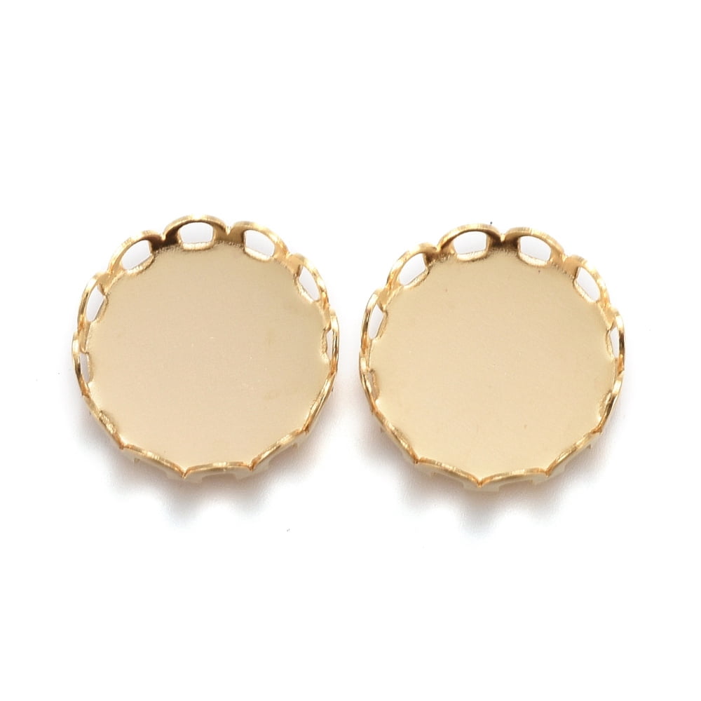 304 Stainless Steel Cabochon Settings Lace Edge Bezel Cups Flat Round ...