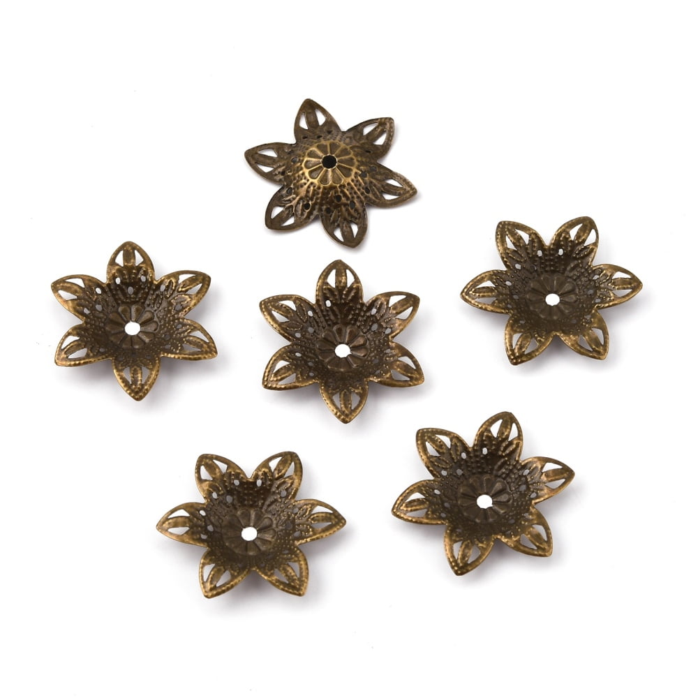100 pc 6-Petal Iron Bead Caps Flower Antique Bronze 30.5x26.5x3.5mm ...