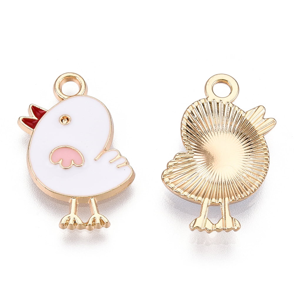 100 pc Alloy Enamel Pendants Light golden Chick White 20x13x2mm Hole: 1 ...