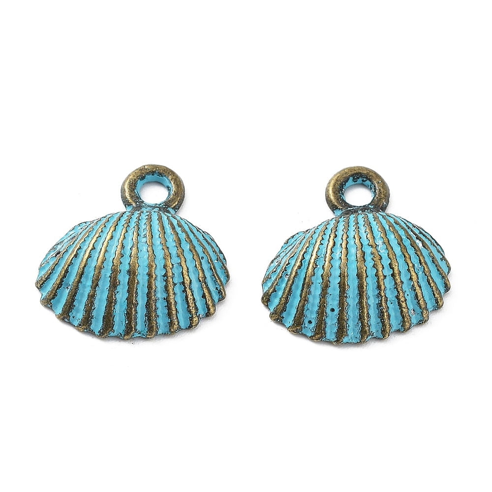 100 pc Alloy Pendant Antique Bronze & Blue Patina Shell Shape 18x17x5 ...