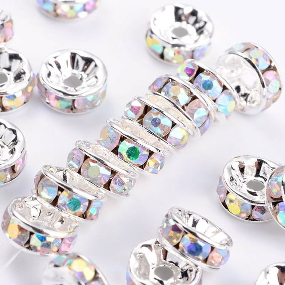 100 pc Brass Grade A Rhinestone Spacer Beads Silver Color Plated Nickel ...