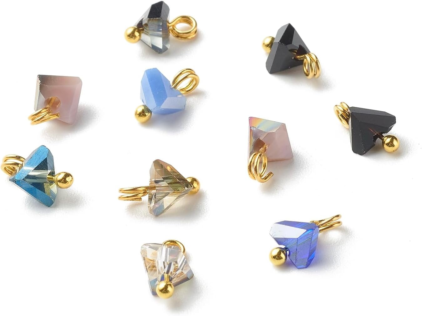 100 pc Electroplate Glass Charms with Brass Ball Head Pins Triangle ...