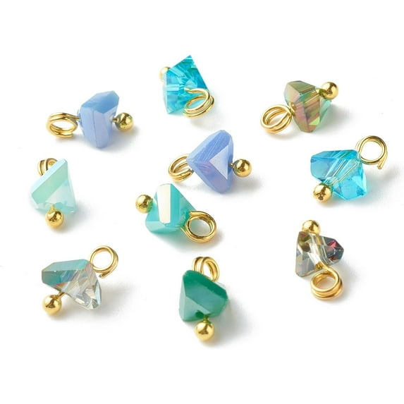 100 pc Electroplate Glass Charms with Brass Ball Head Pins Triangle ...