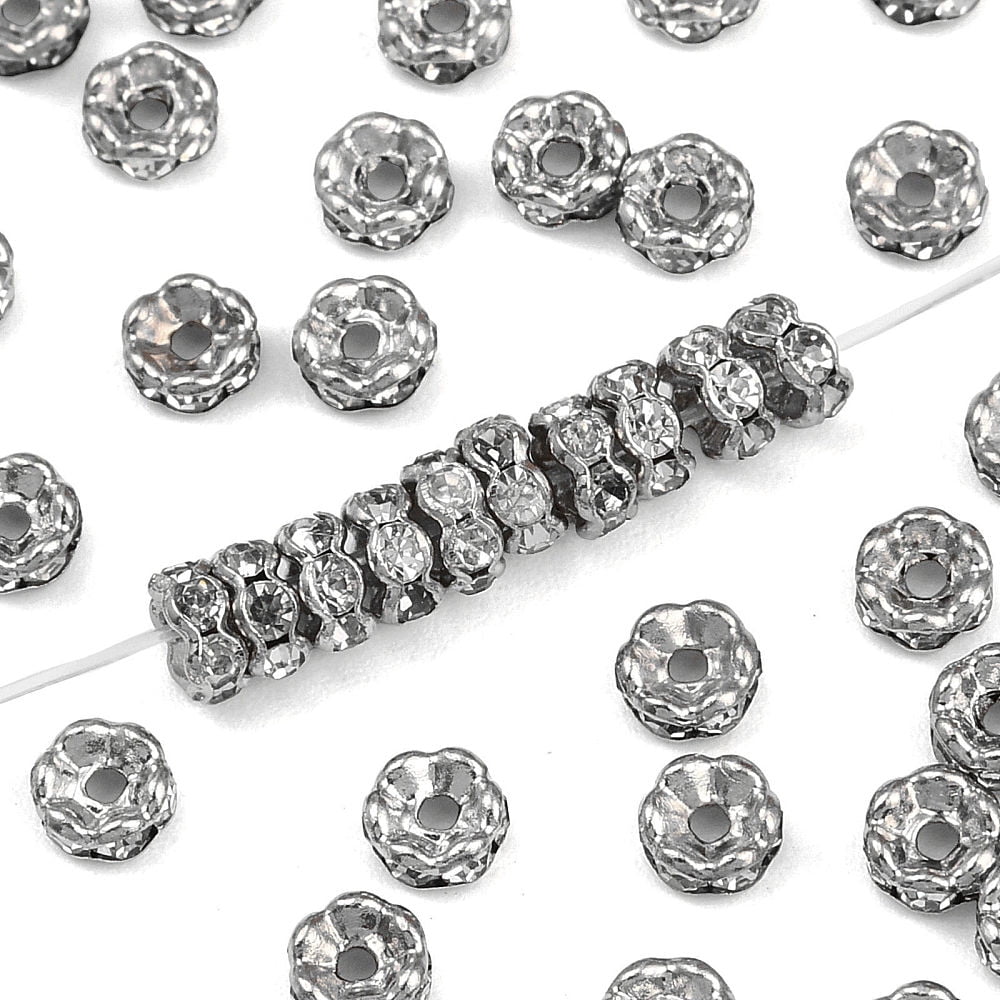 100 pc Flower Brass Rhinestone Bead Spacers Wavy Edge For Bracelet ...