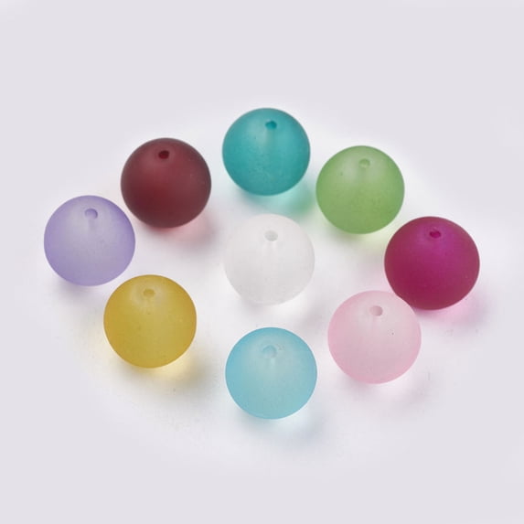 100 pc Frosted Glass Beads Mixed Color Round about 12mm in diameter ...