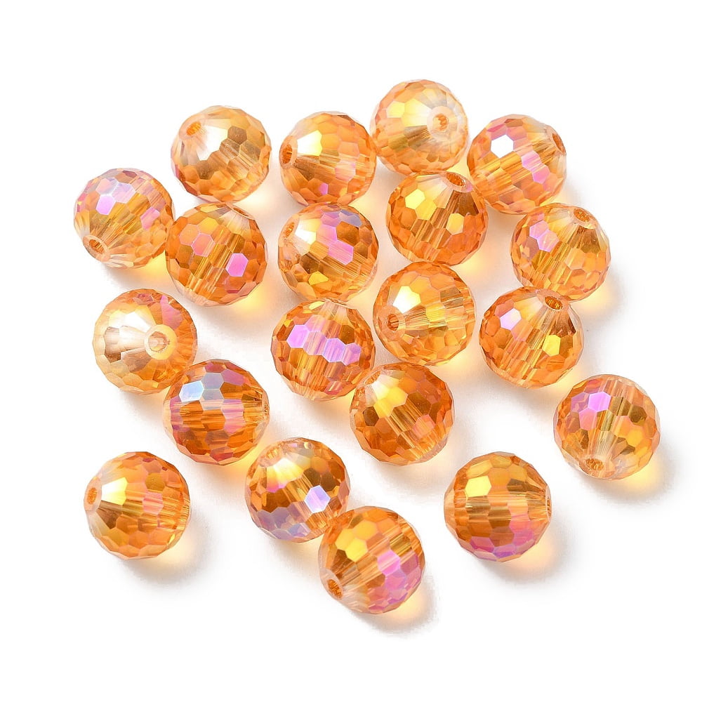 100 pc Full Rainbow Plated Glass Beads Faceted Round Orange 10x9mm Hole ...