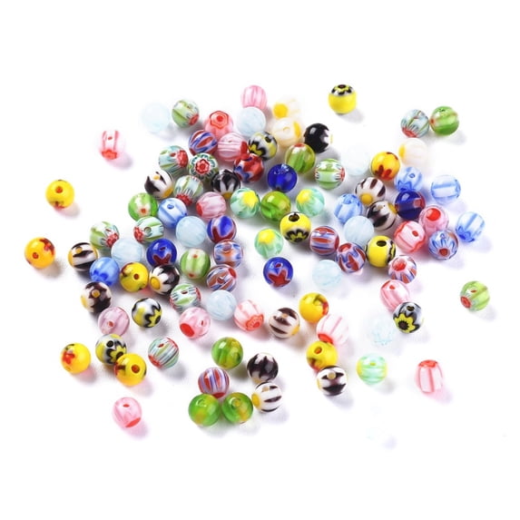 100 pc Handmade Millefiori Glass Round Beads Mixed Color 4mm Hole ...