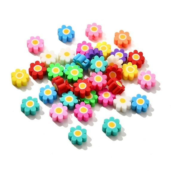 100 pc Handmade Polymer Clay Beads Flower Mixed Color 9.5x4mm Hole: 1 ...