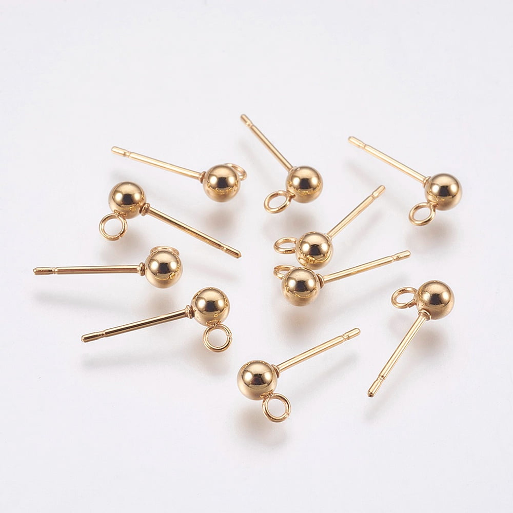 100 pc Ion Plating(IP) 304 Stainless Steel Ball Stud Earring Post ...