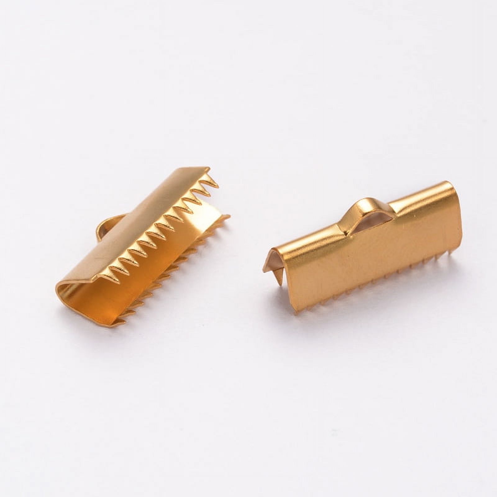 100 pc Ion Plating(IP) 304 Stainless Steel Ribbon Crimp Ends Golden ...