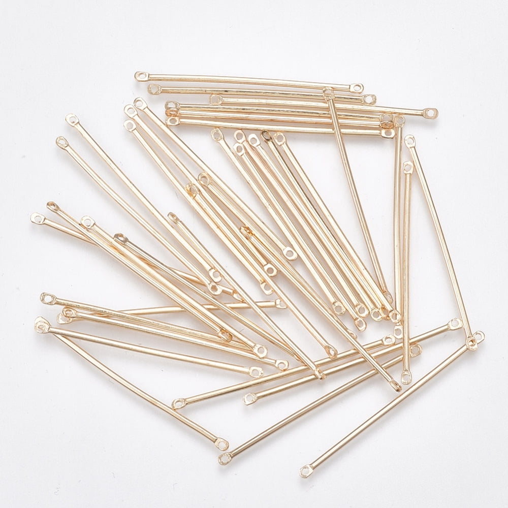 100 pc Iron Bar Links connectors Nickel Free Light Gold 40x2x1.2mm Hole ...
