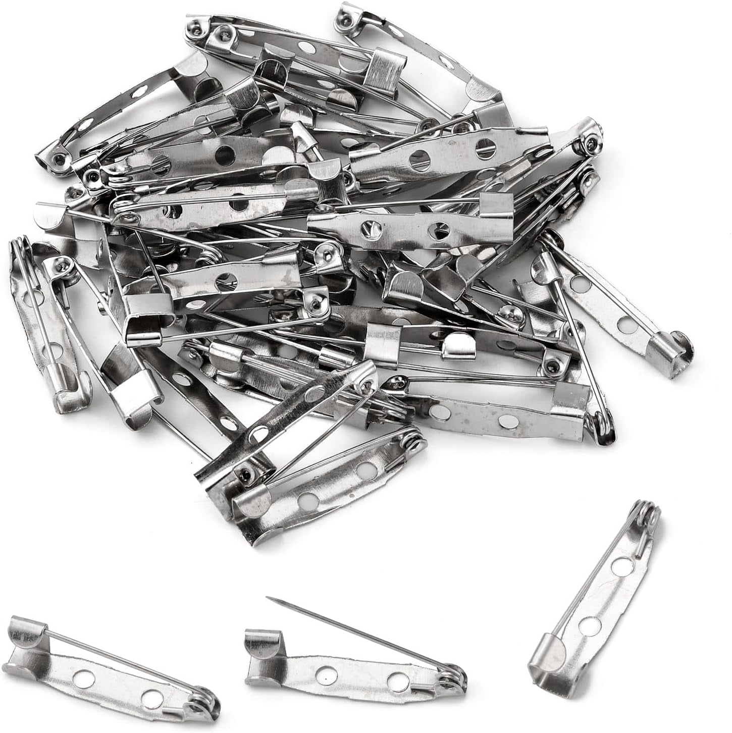 100 pc Iron Brooch Pin Back Safety Catch Bar Pins with 2-Hole Platinum ...