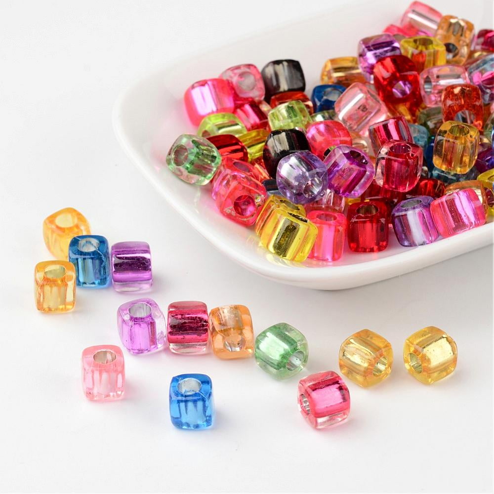 100 pc Mixed Cube Acrylic Beads 8mm wide 7.5mm long Hole: 4mm - Walmart.com