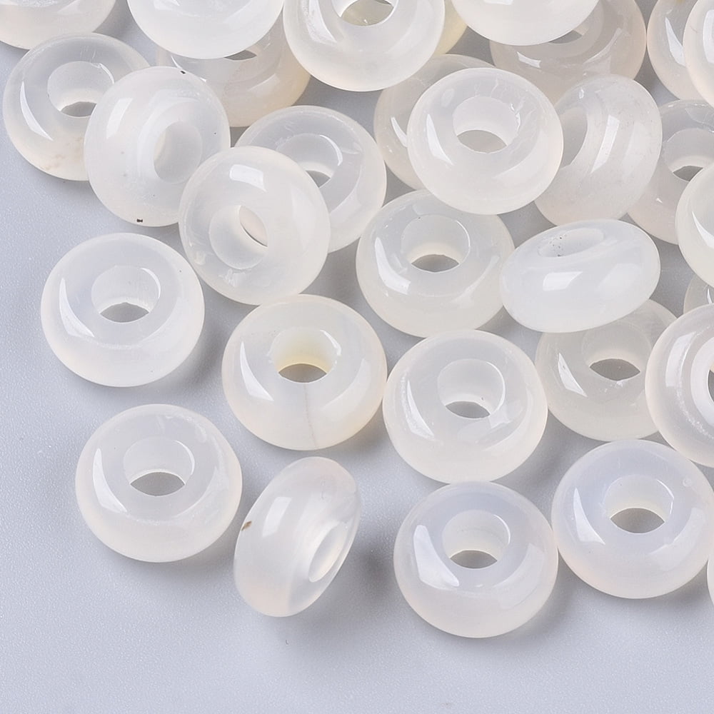 100 pc Natural White Agate European Beads Large Hole Beads Rondelle ...