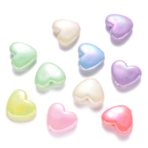 100 pc Opaque Acrylic Beads AB Color Plated Heart Mixed Color 14x15 ...