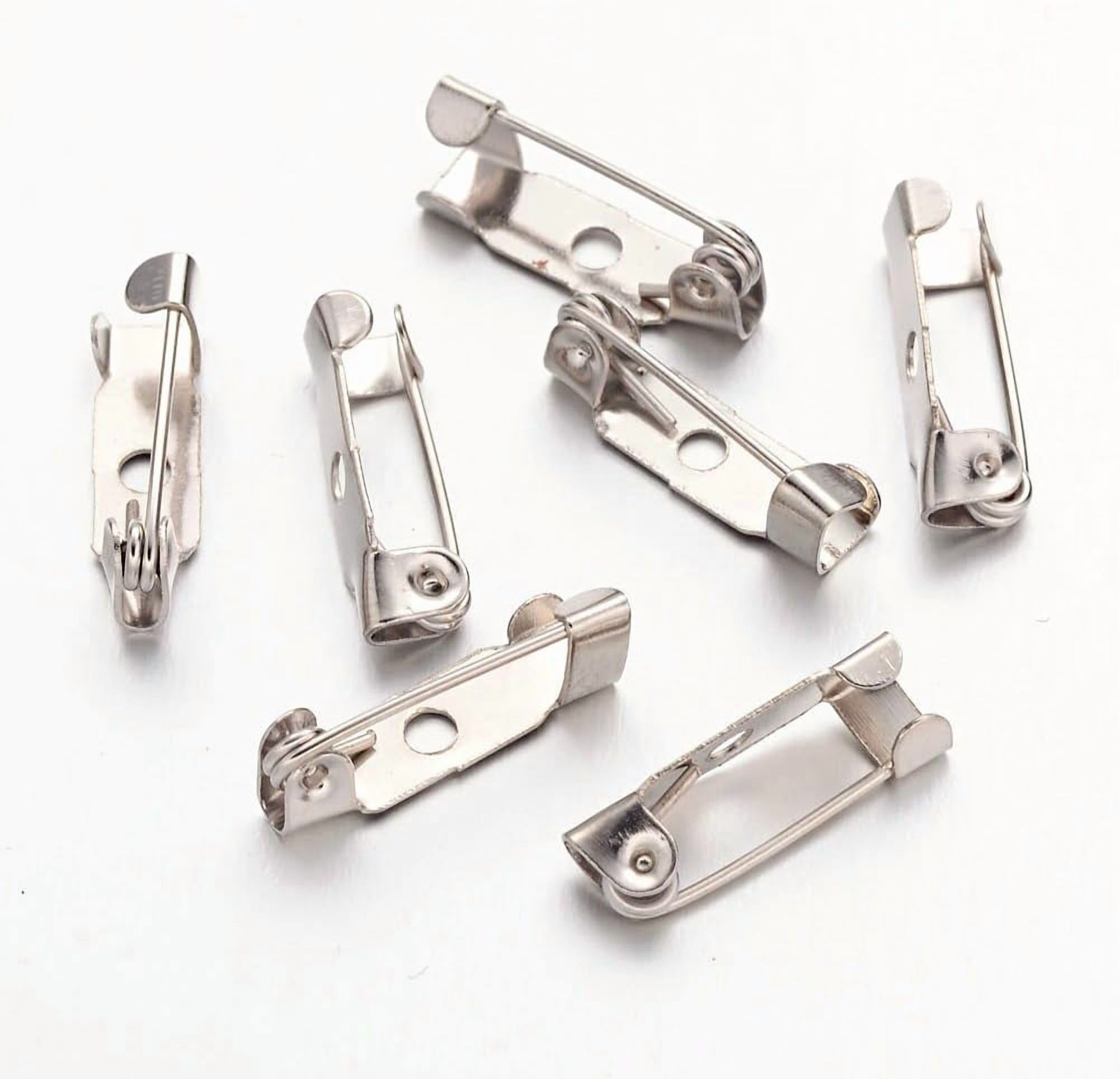 100 pc Platinum Iron Pin Backs Brooch Safety Pin Findings with One Hole ...