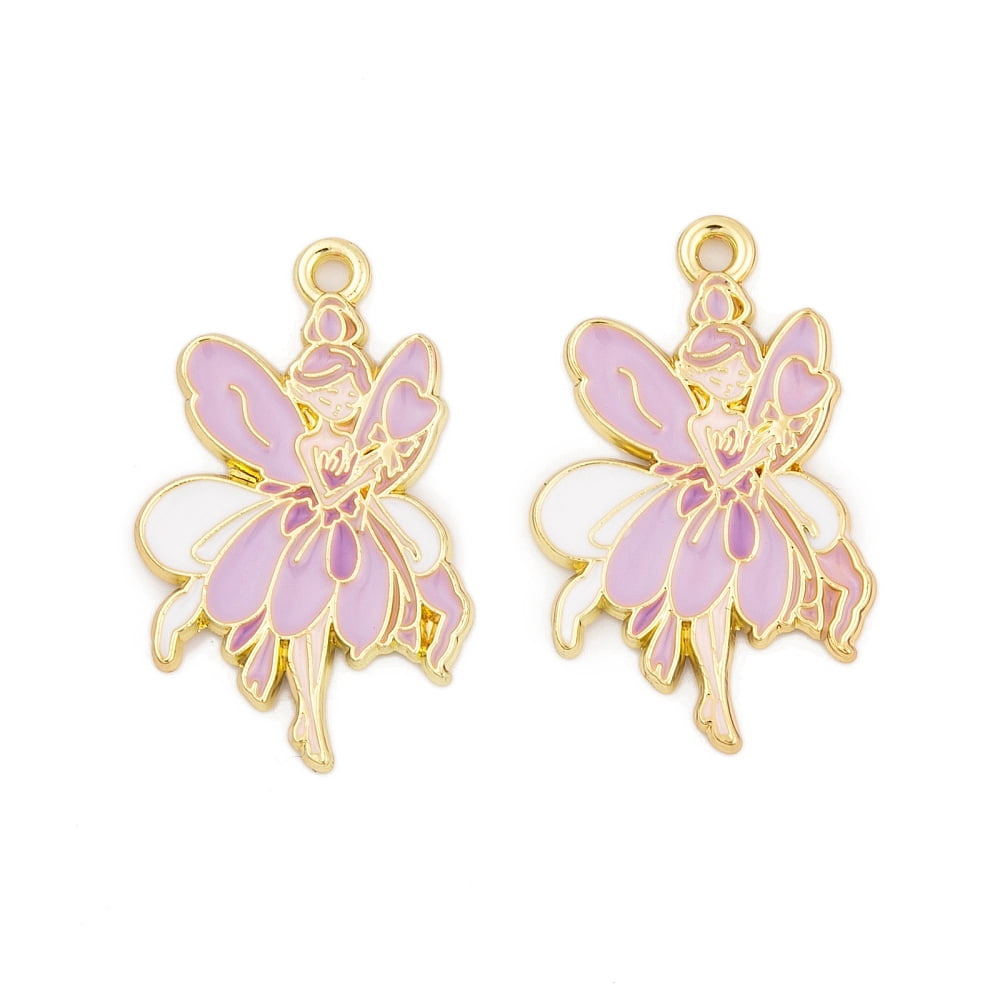 100 pc Rack Plating Alloy Enamel Pendants Golden Angel Fairy Charms ...