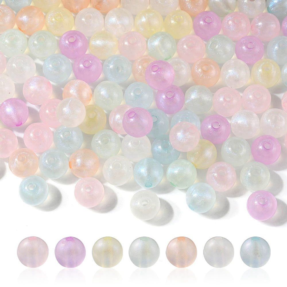 100 pc Rainbow Iridescent Plating Acrylic Beads Glitter Beads Round ...