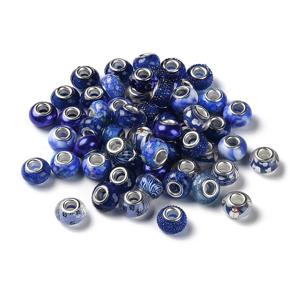100 pc Resin European Beads with Platinum Plated Brass Core Rondelle ...