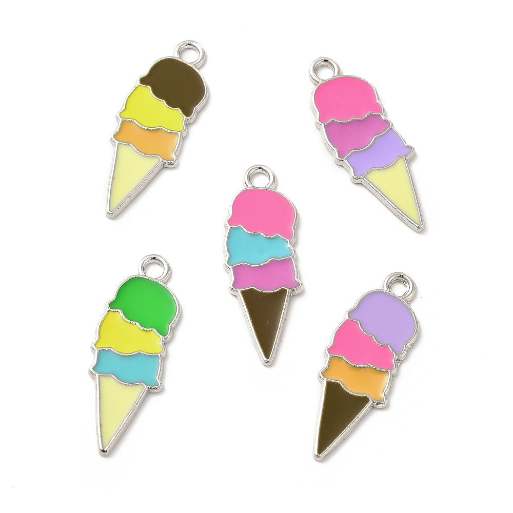 100 pc Summer Theme Alloy Enamel Pendants Ice Cream Charms Platinum ...