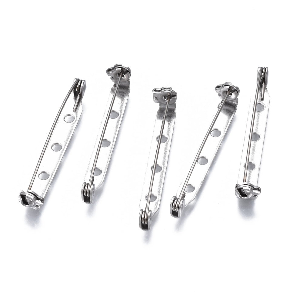 100 pc Tarnish Resistant 201 Stainless Steel Brooch Pin Back Safety Catch Bar Pins with 2 Holes ...