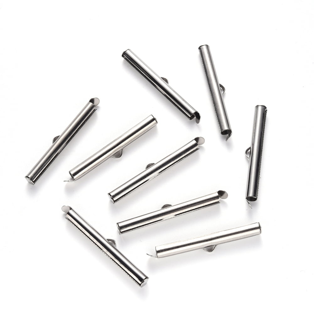 100 pc Tarnish Resistant 304 Stainless Steel Slide On End Clasp Tubes ...