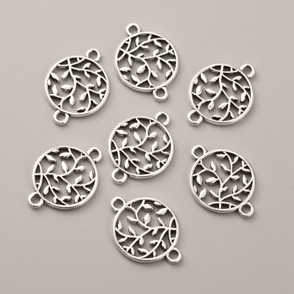 100 pc Tibetan Style Zinc Alloy Connector Charms Flat Round with Tree ...