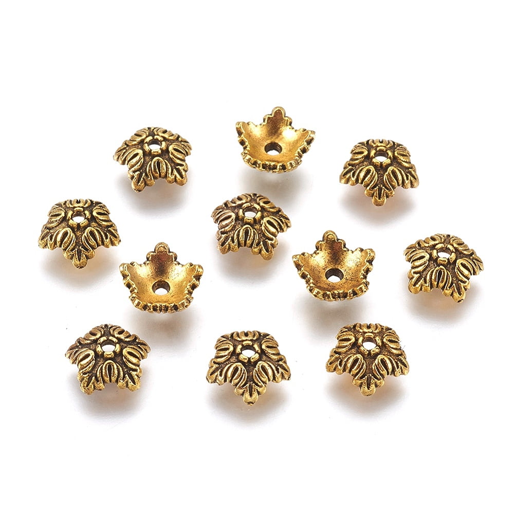 100 pc Tibetan style Alloy Bead Caps Lead Free 5-Petal Flower Antique ...
