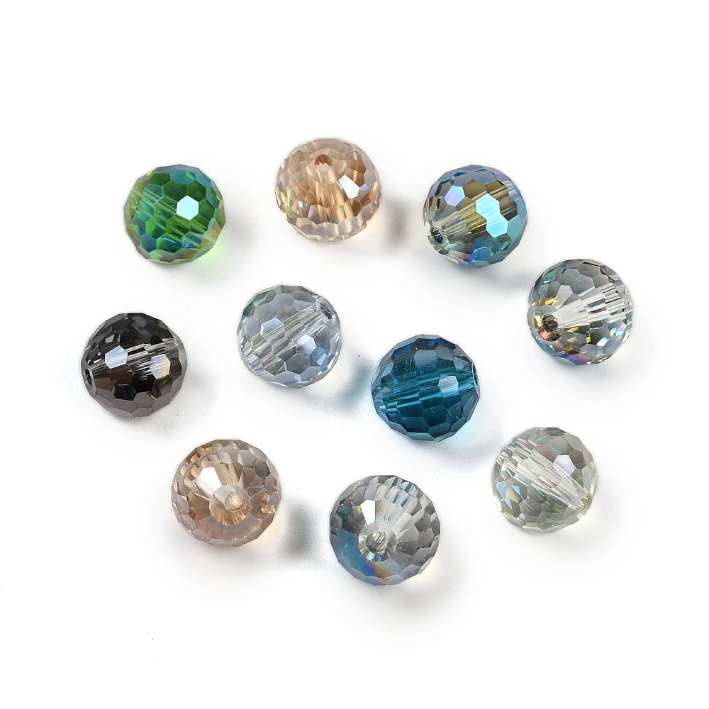 100 pc Transparent Electroplate Glass Beads Faceted Round Mixed color ...