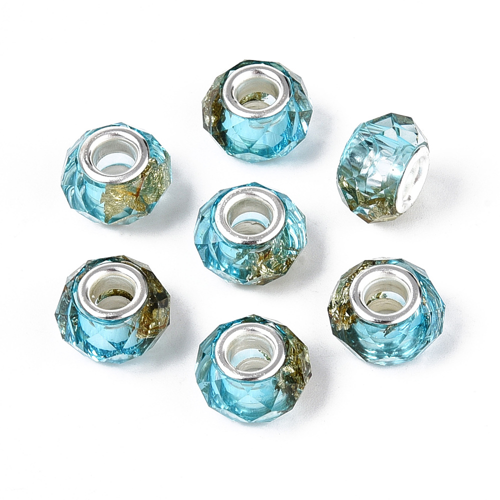 100 pc Transparent Resin Rondelle European Beads with Gold Foill ...