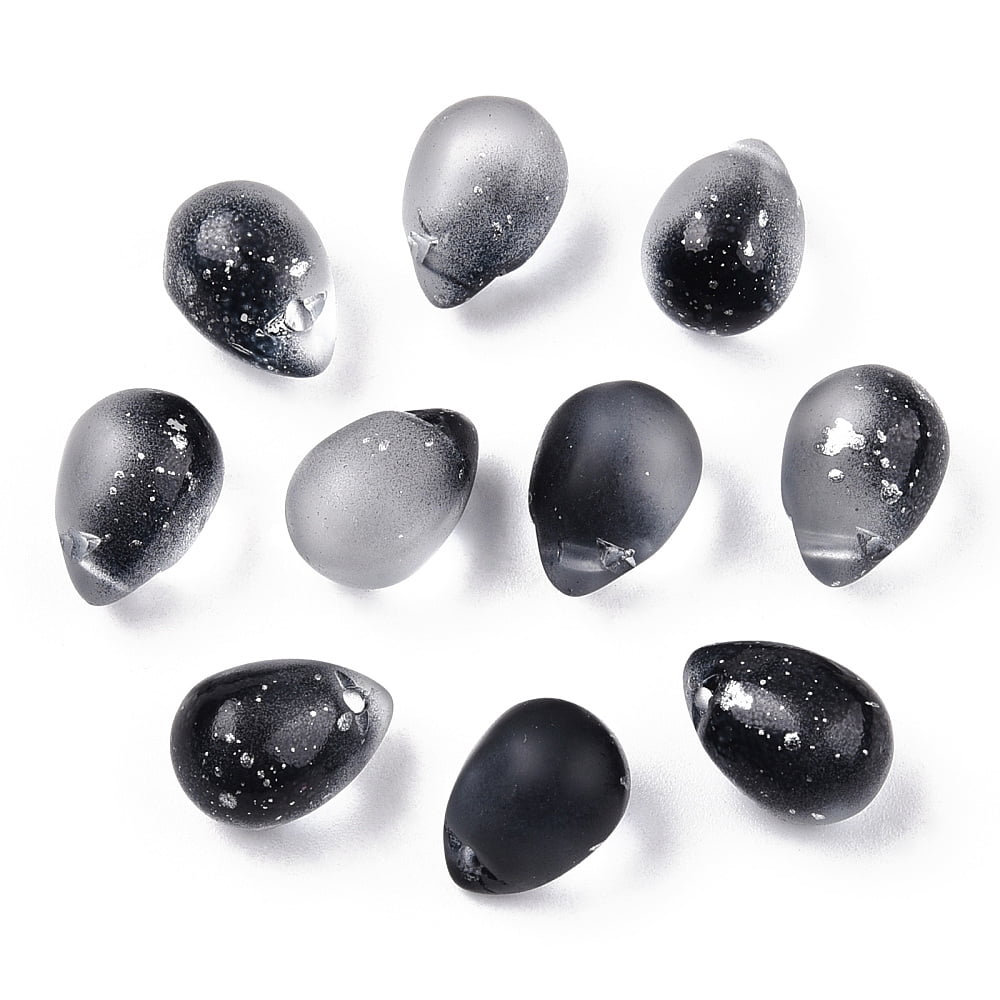 100 pc Two Tone Spray Painted Glass Charms with Silver Foil Frosted ...