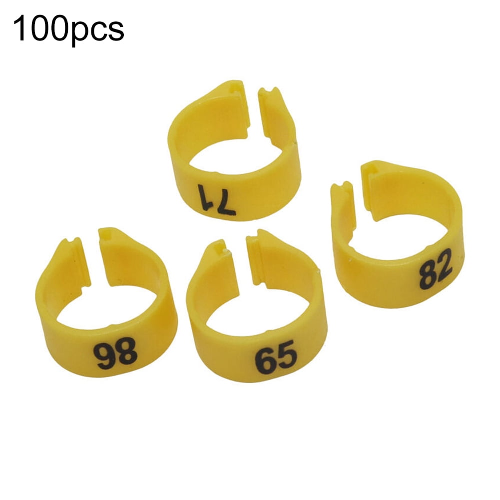 100 pcs 001-100 Numbered 12mm Plastic Foot Ring Bands Bird Clip on Leg ...