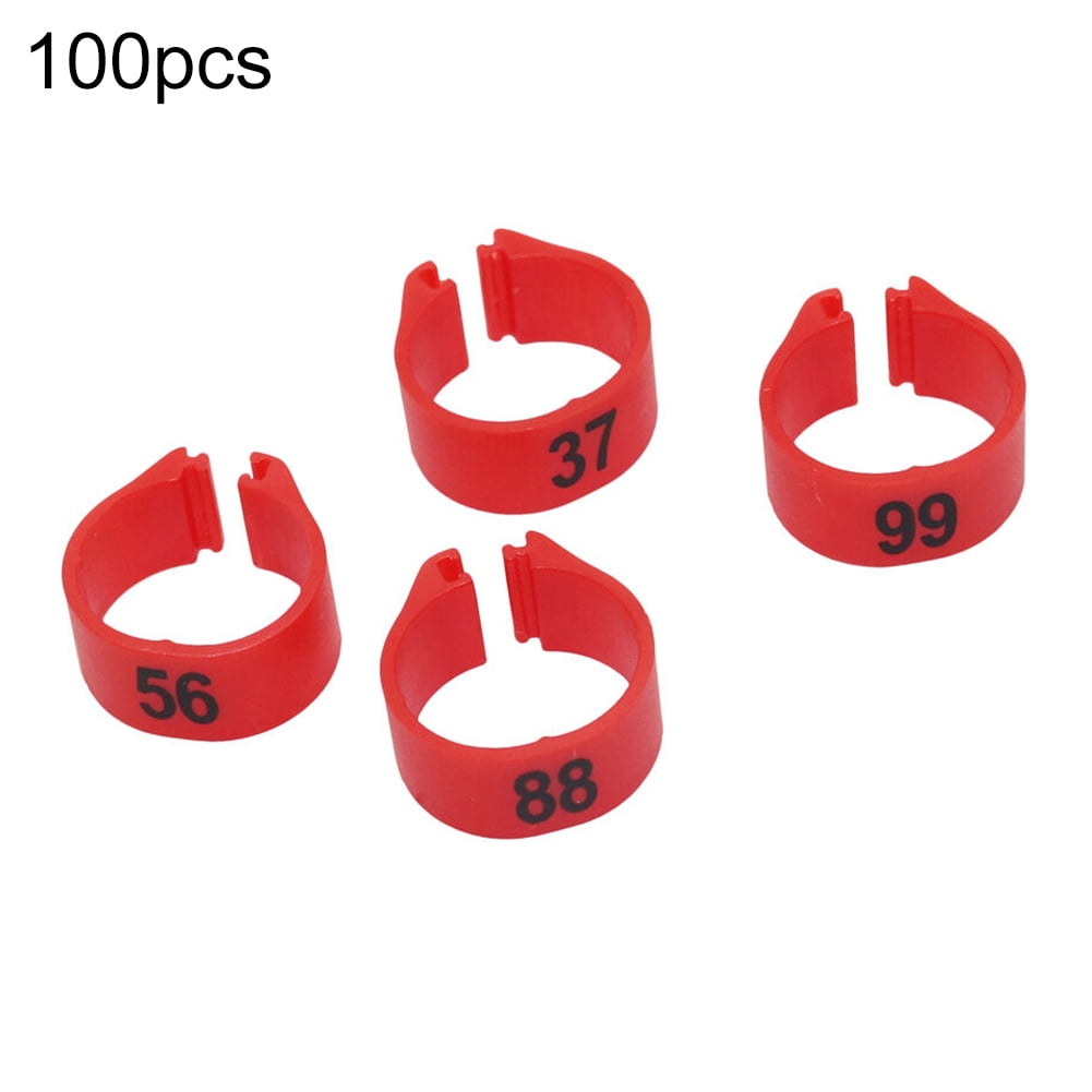100 pcs 001-100 Numbered 12mm Plastic Foot Ring Bands Bird Clip on Leg ...