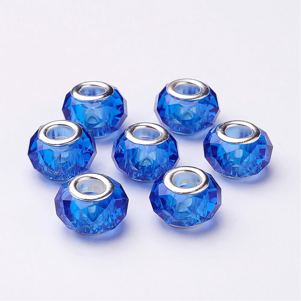 100 pcs 14mm Handmade Glass European Large Hole Beads Silver Color ...