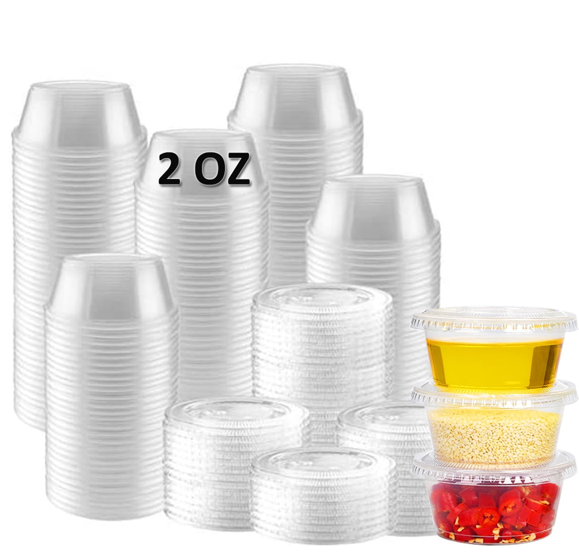 100 pcs - 2 oz disposable plastic cup with lid, small plastic condiment ...