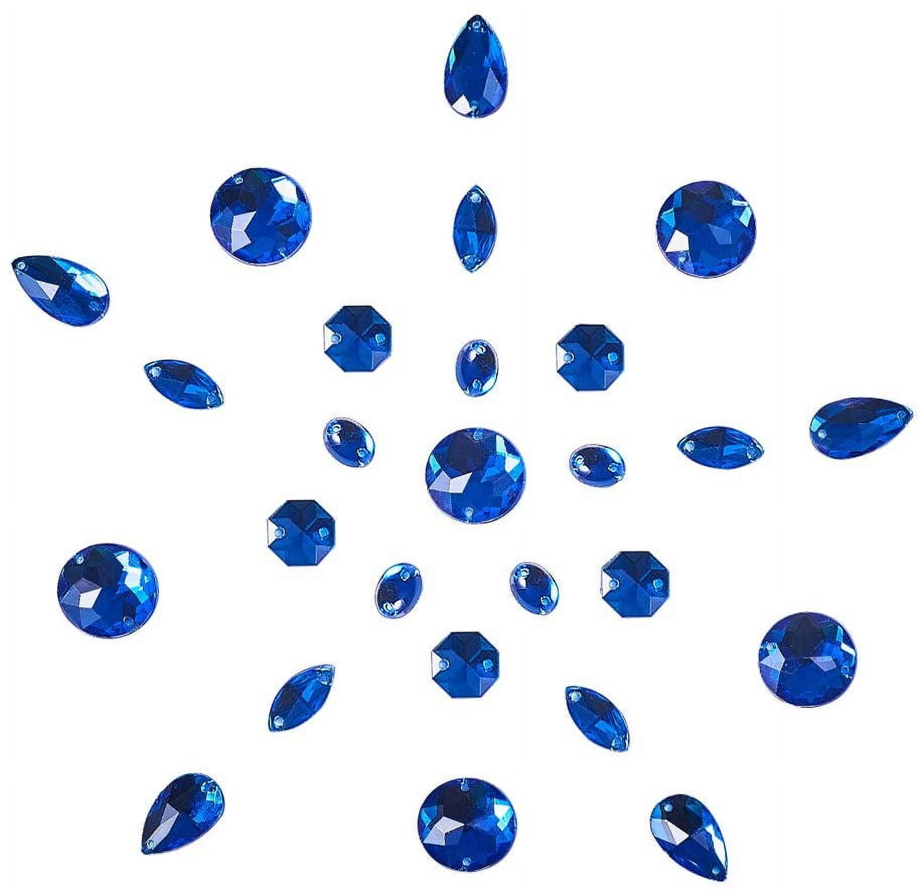 100 pcs 5 Shapes Acrylic Sew on Rhinestones Blue Half Round Oval Drop ...