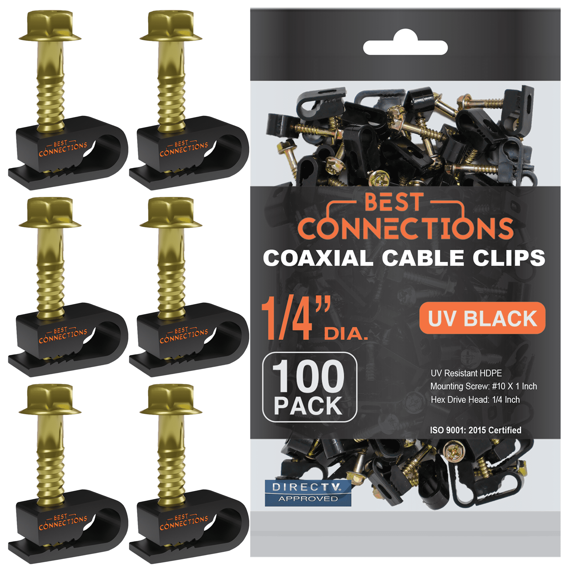 100 pcs Black Single Flex Clips RG6 RG59 Coax Cable With Strain Relief ...