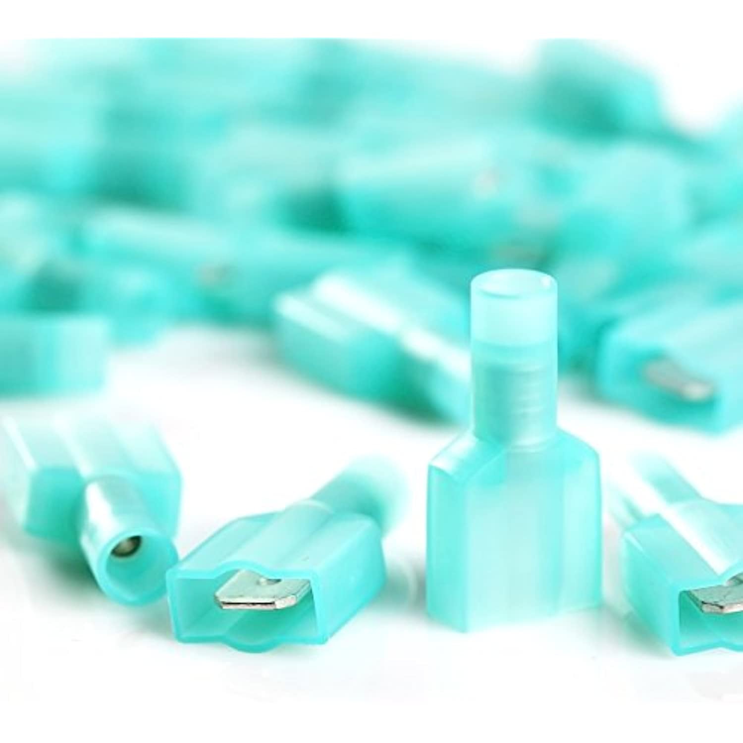 100 pcs Blue 16-14 AWG NYLON QUICK DISCONNECT MALE .250 1/4" SPADE ...