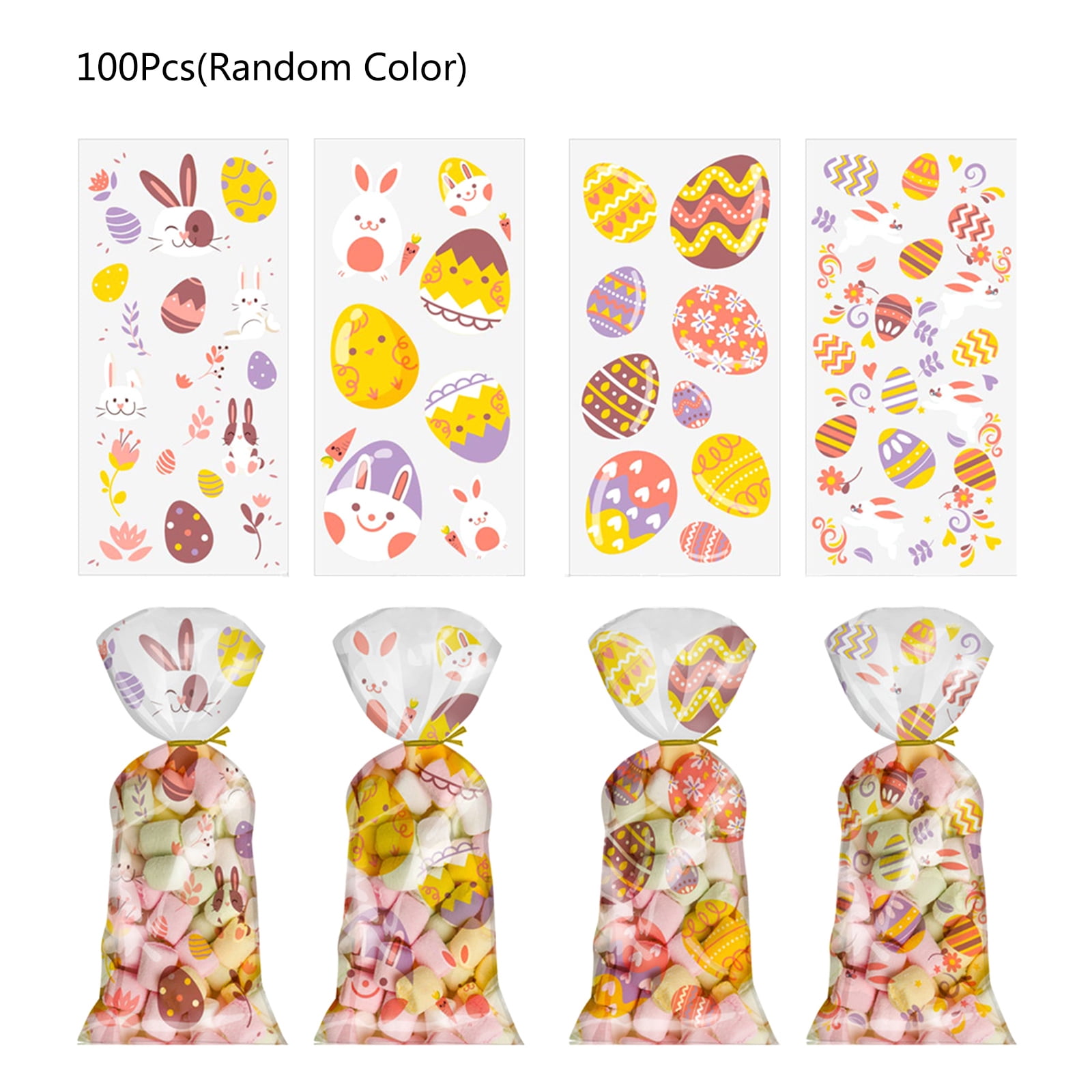 100 pcs Candy Treat Cellophane Bag Easter Theme Bunny Egg Pattern for ...