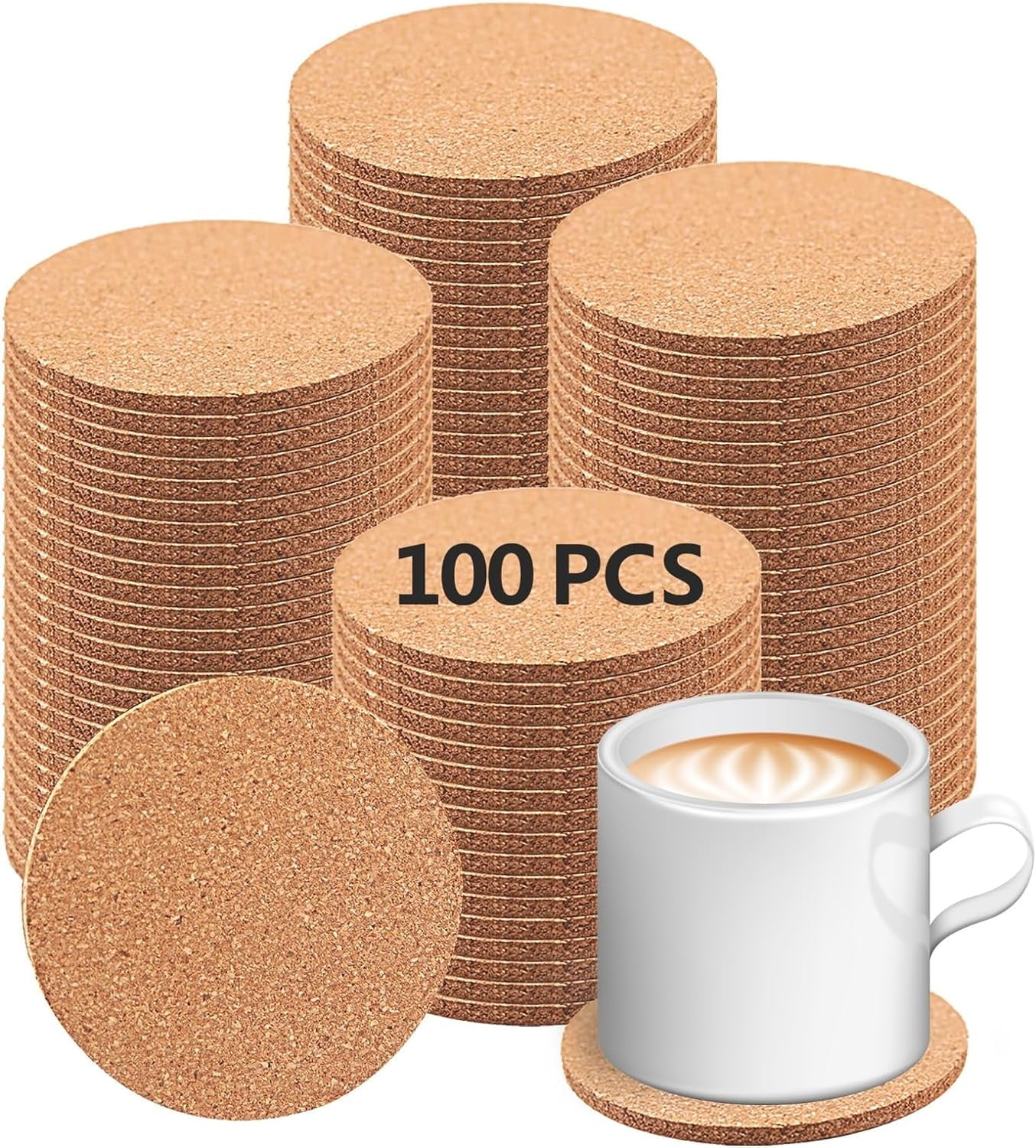 100 pcs Cork Coasters for Drinks, Bulk Blank Coasters DIY Crafts, Non ...
