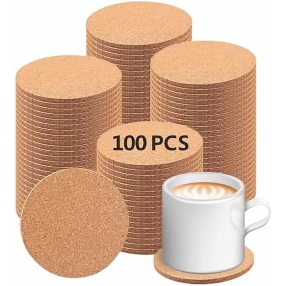 100 pcs Cork Coasters for Drinks, Bulk Blank Coasters DIY Crafts, Non ...