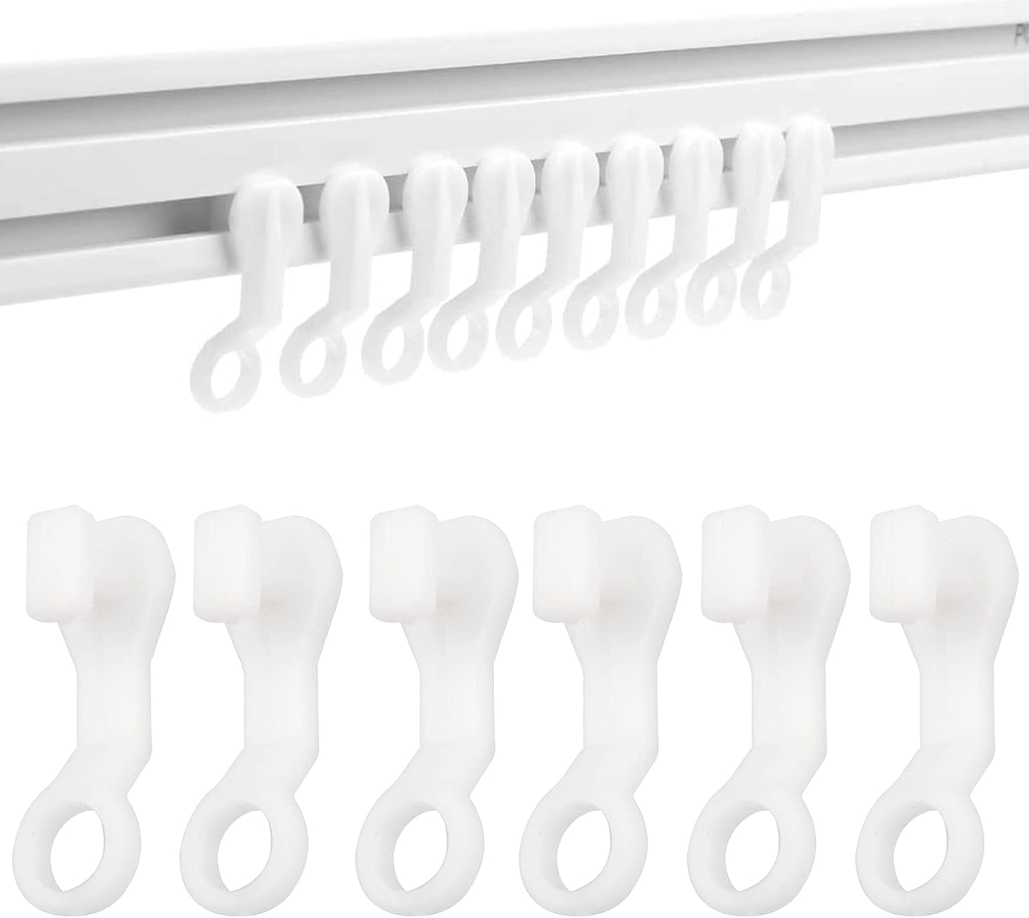 100 pcs Curtain Hooks Plastic White Gliders Curtain Track Gliders Hooks ...